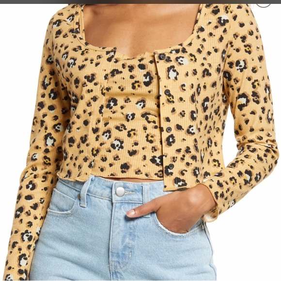 Tops | Ribbed Leopard 2 Piece Cropped Cardigan And Tank Top | Poshmark